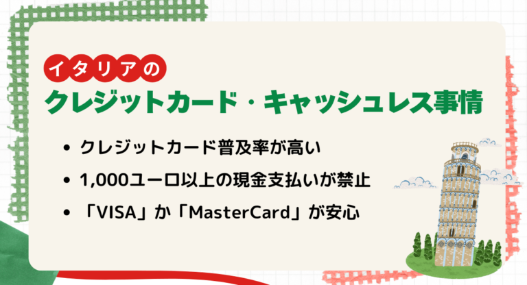 イタリア旅行で使えるおすすめのクレジットカード🇮🇹普及率や利用手数料、使う時の注意点を解説！ - ななめうえトラベル